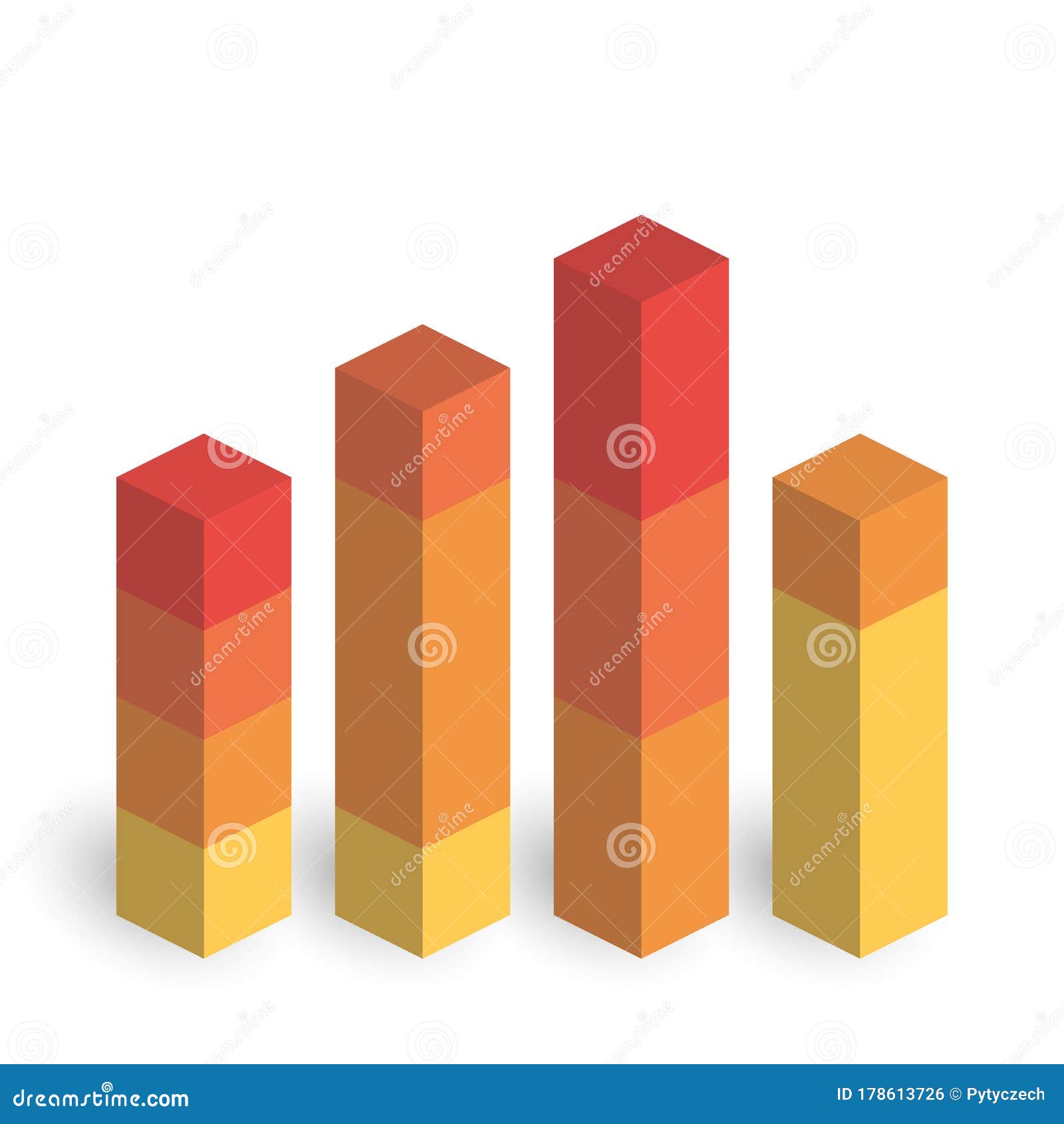 Stacked Bar Chart of 4 Columns. 3D Isometric Colorful Vector Graph ...