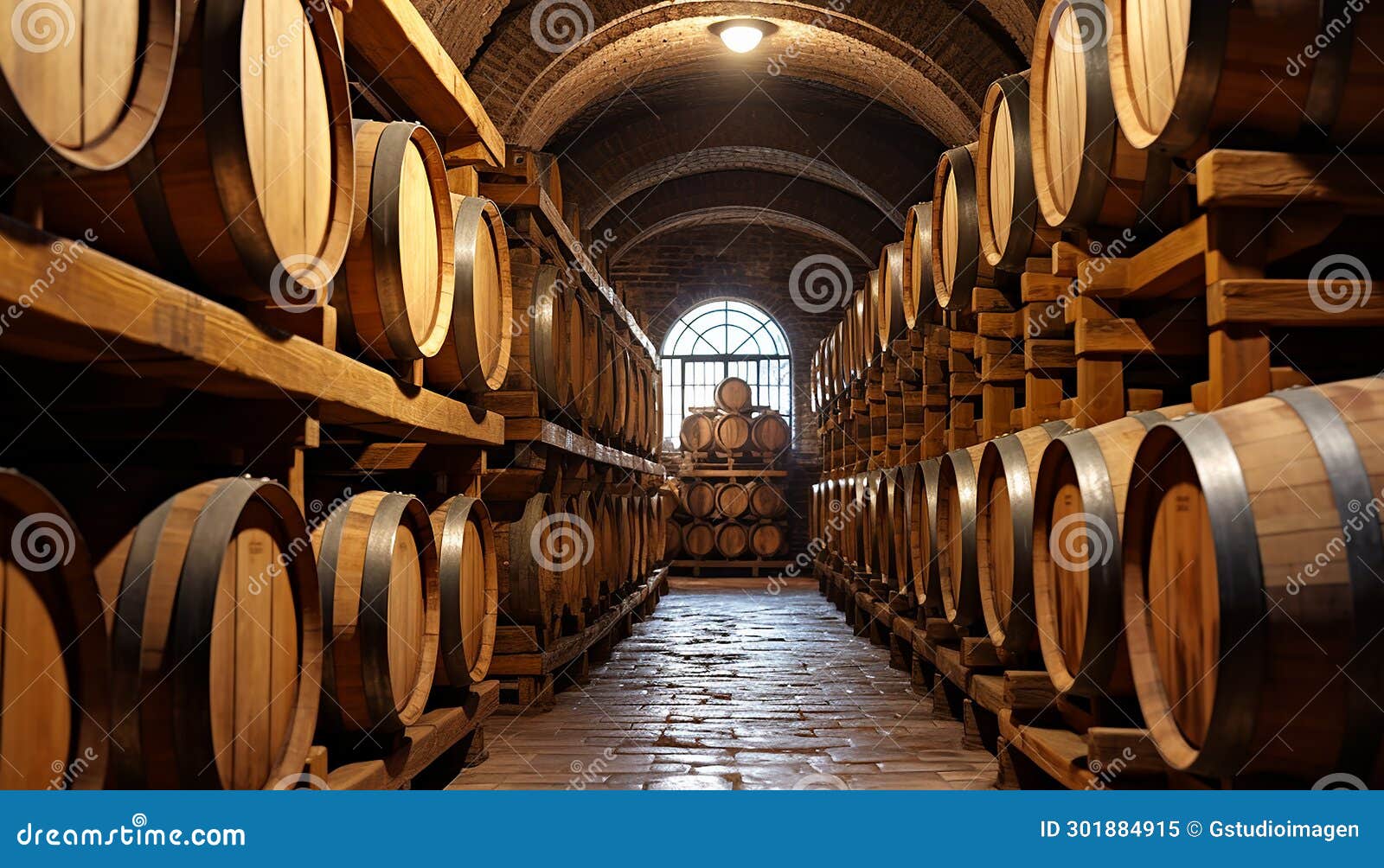Stacked Barrels in a Wine Cellar, Aging Process Generated by AI Stock ...