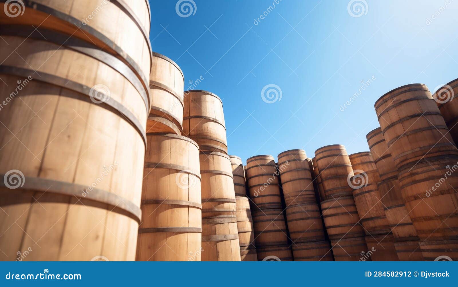 Stacked Barrels in a Winery Warehouse, Fermenting Liquid in Rows ...