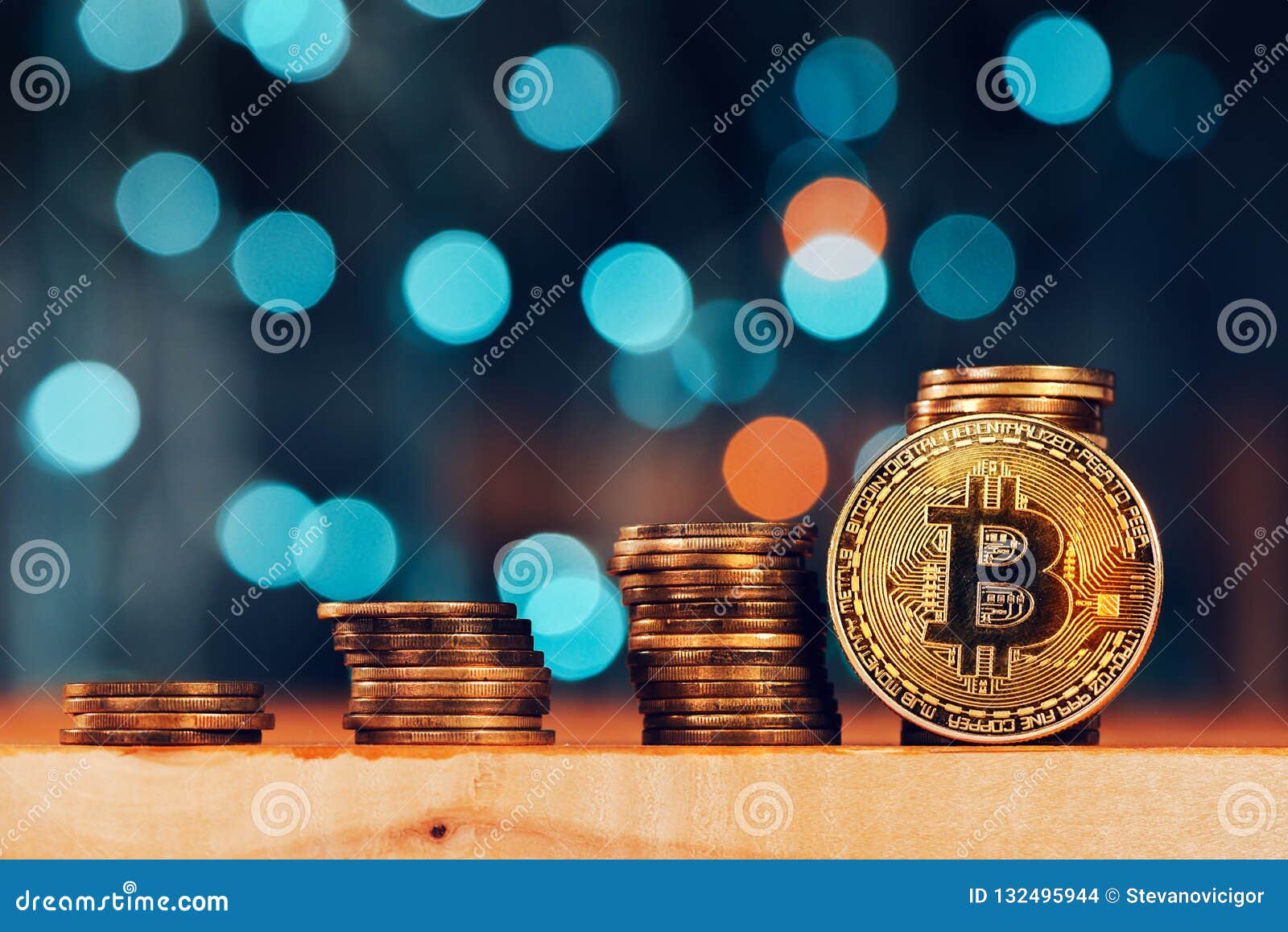Stacked bitcoin columns stock photo. Image of concept - 132495944