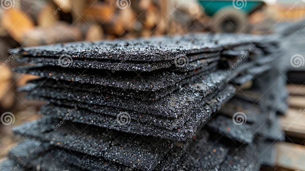 Stacked Black Asphalt Shingles Ready for Roofing. Stock Photo - Image ...