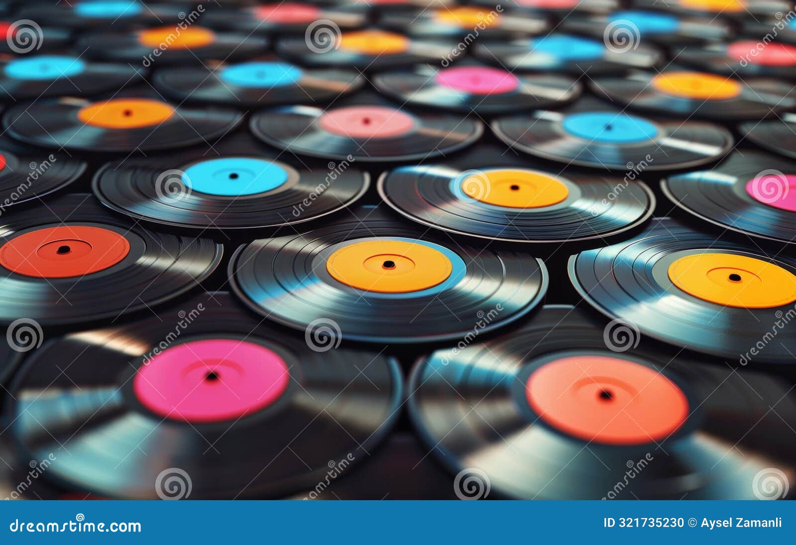 Stacked Black Vinyl Records with Colorful Labels Stock Illustration ...