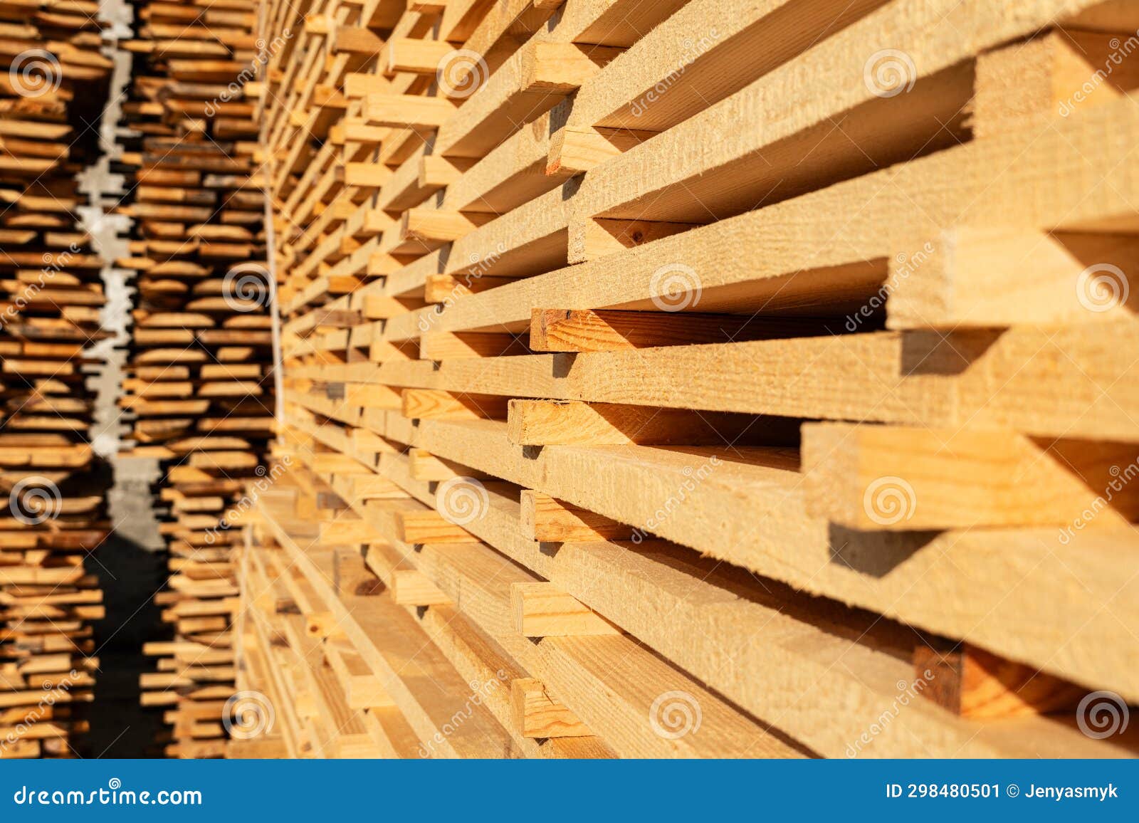 Stacked Boards on a Sawmill. Production of Lumber Stock Image - Image ...