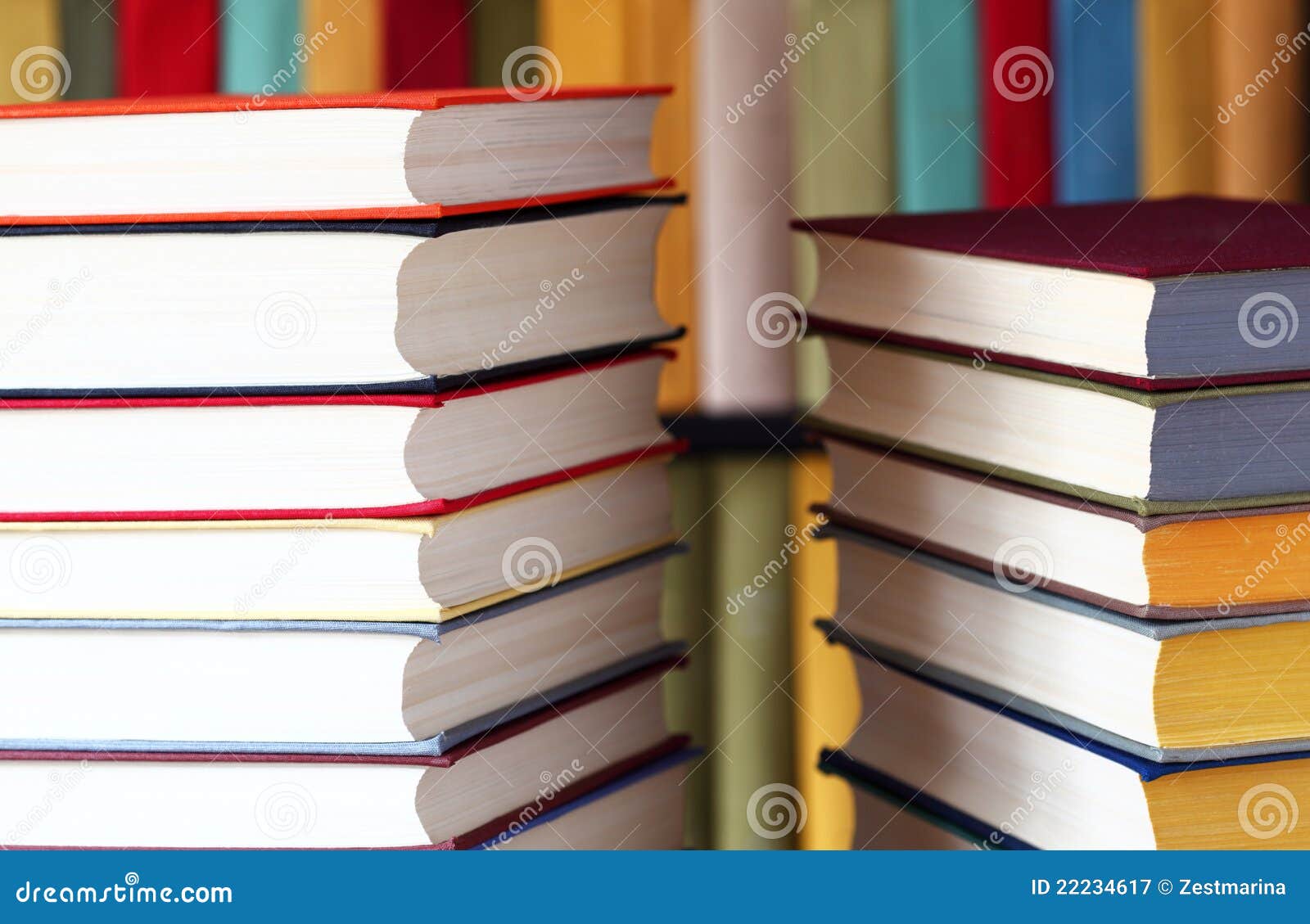Stacked Books and Bookshelves Stock Image - Image of colored ...