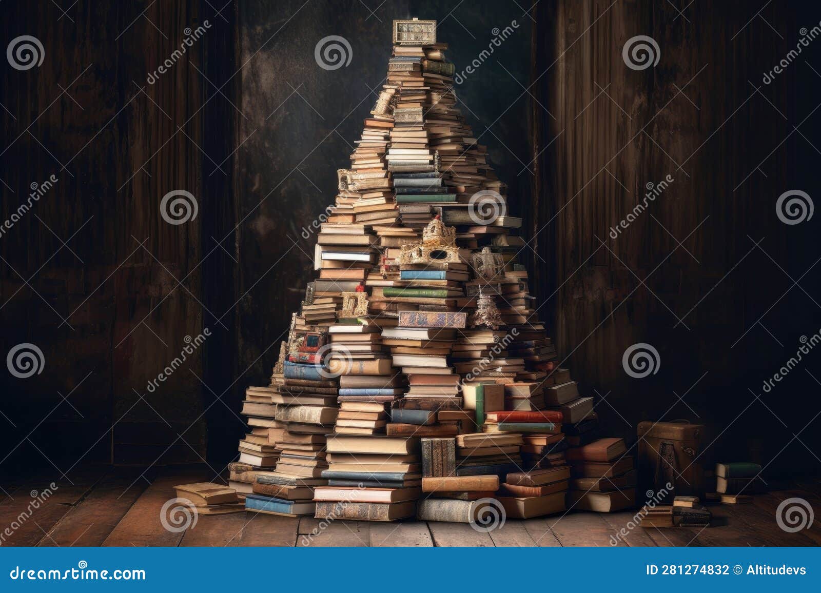 Stacked Books Forming a Towering Structure Stock Illustration ...