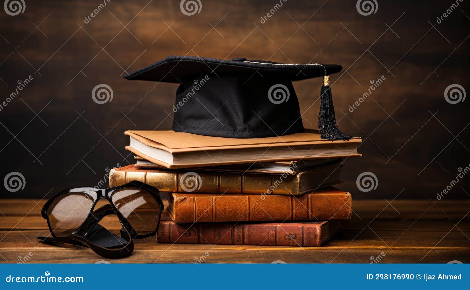 Stacked Books and Graduation Cap Stock Illustration - Illustration of ...