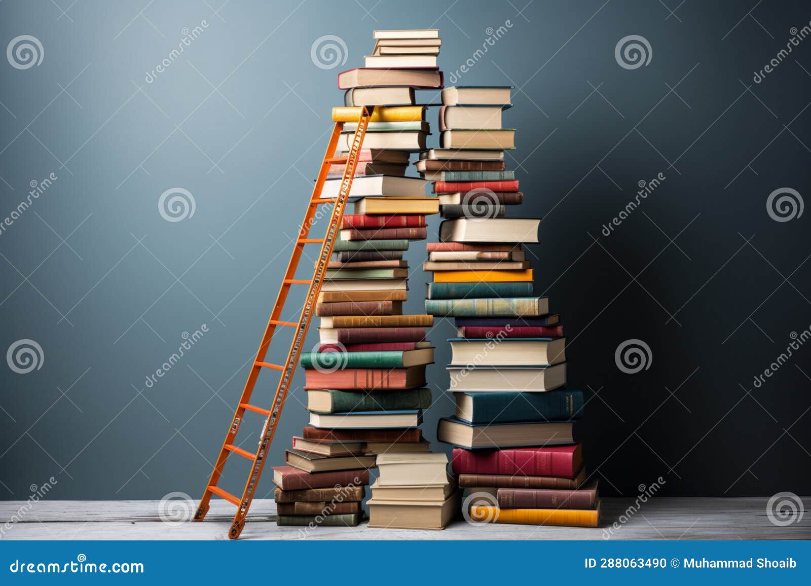 Stacked Books, Ladders Frame Educations Allure in Front View with Copy ...