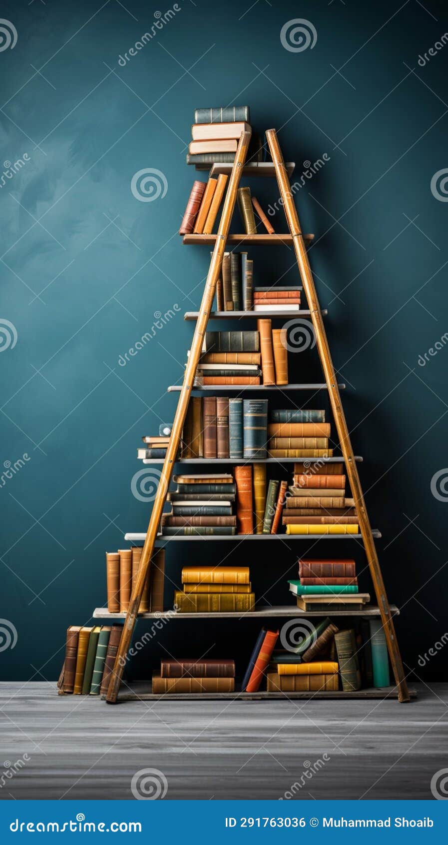 Stacked Books, Ladders Frame Educations Allure in Front View with Copy ...