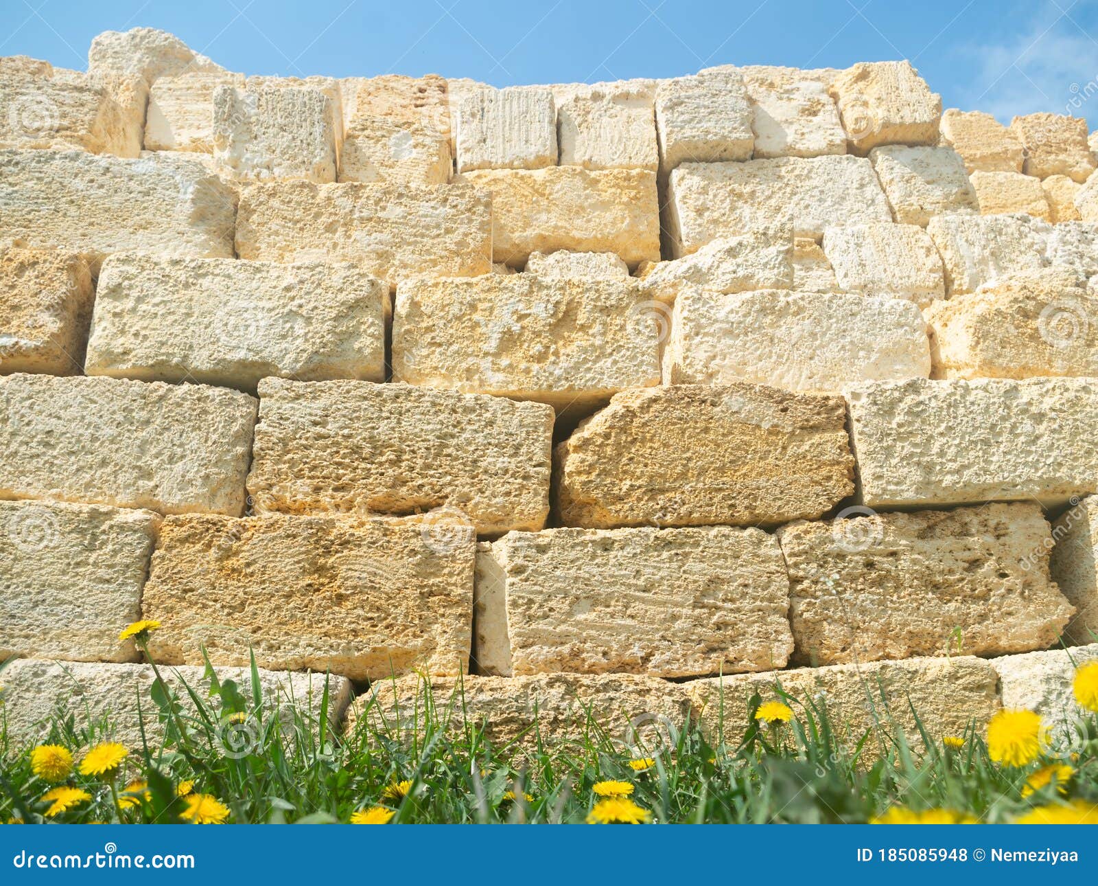 The Stacked Bricks of Limestone Close Up Stock Photo - Image of ...