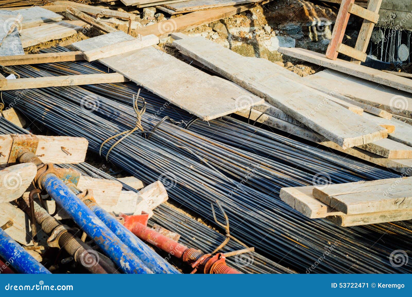 Stacked Building Materials on a Construction Area Stock Image - Image ...