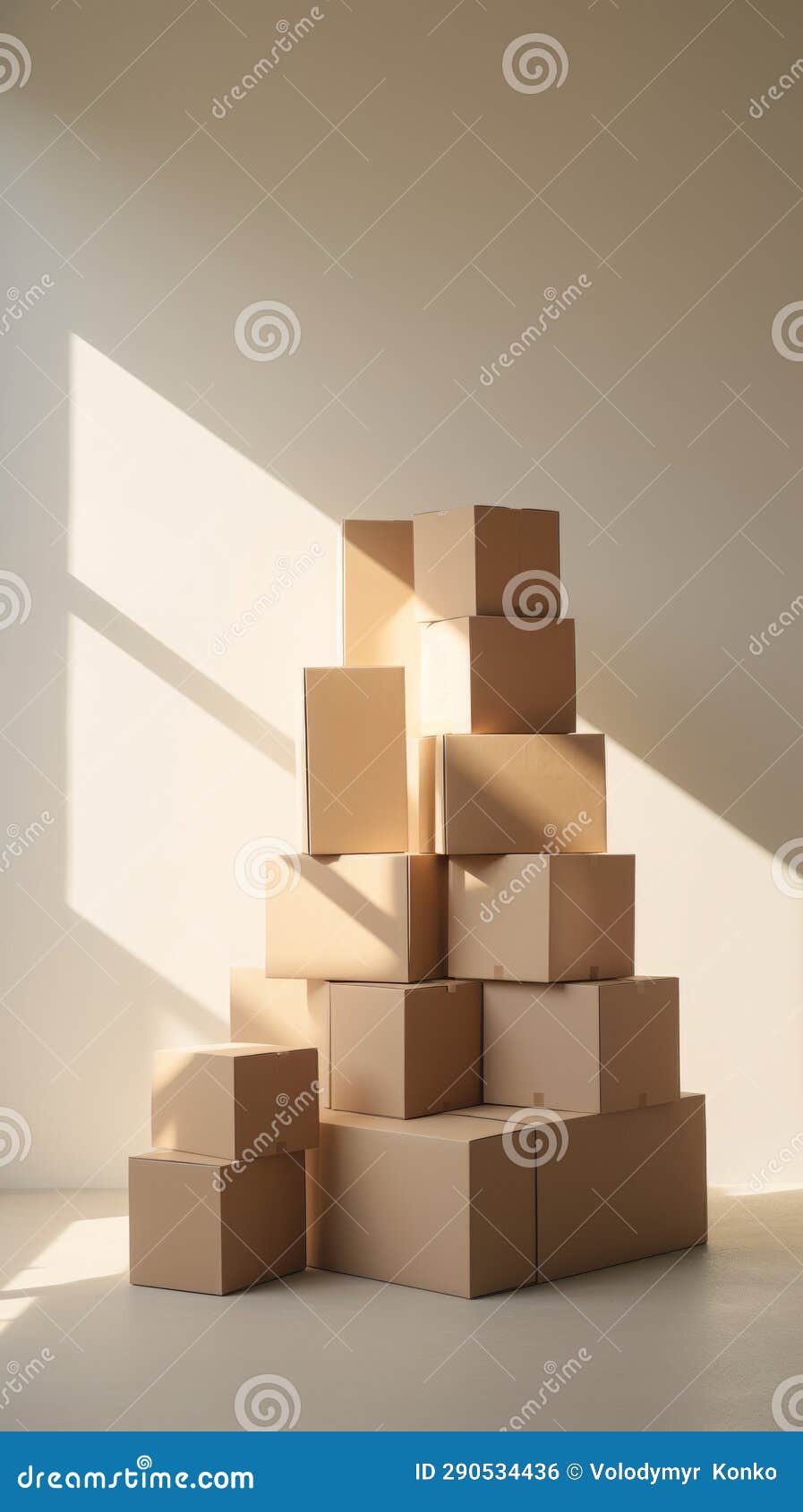 Stacked Cardboard Boxes on a Clean White Floor Stock Photo - Image of ...