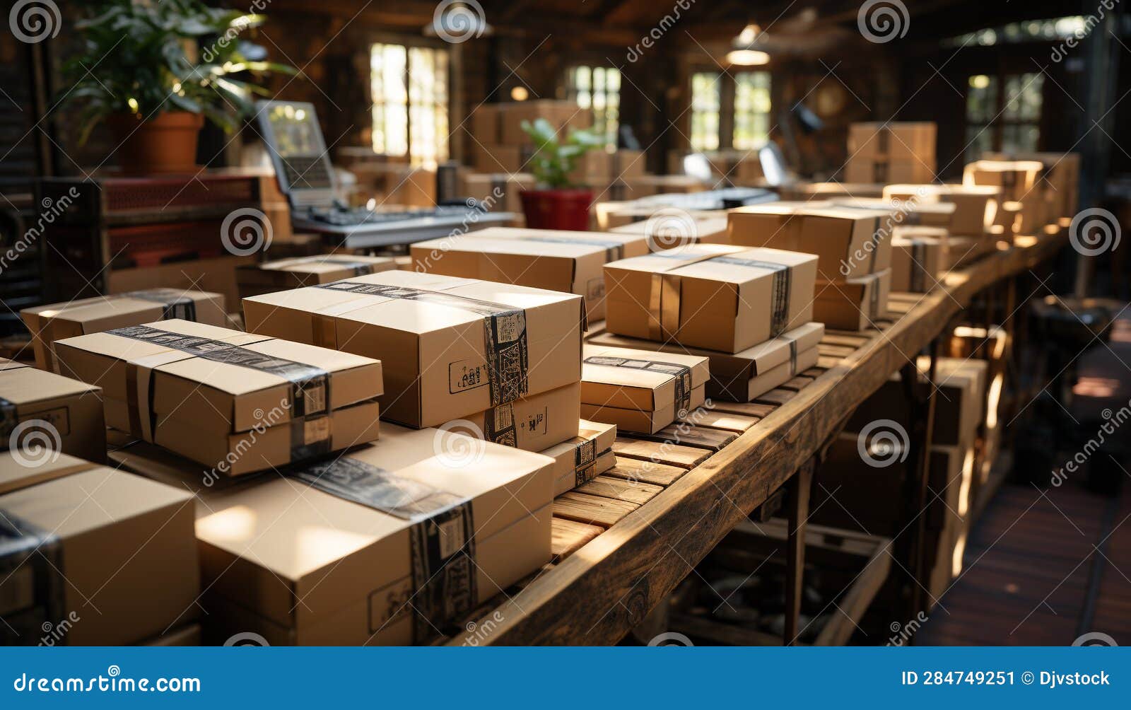 Stacked Cardboard Boxes Inside a Warehouse, Ready for Shipping and ...