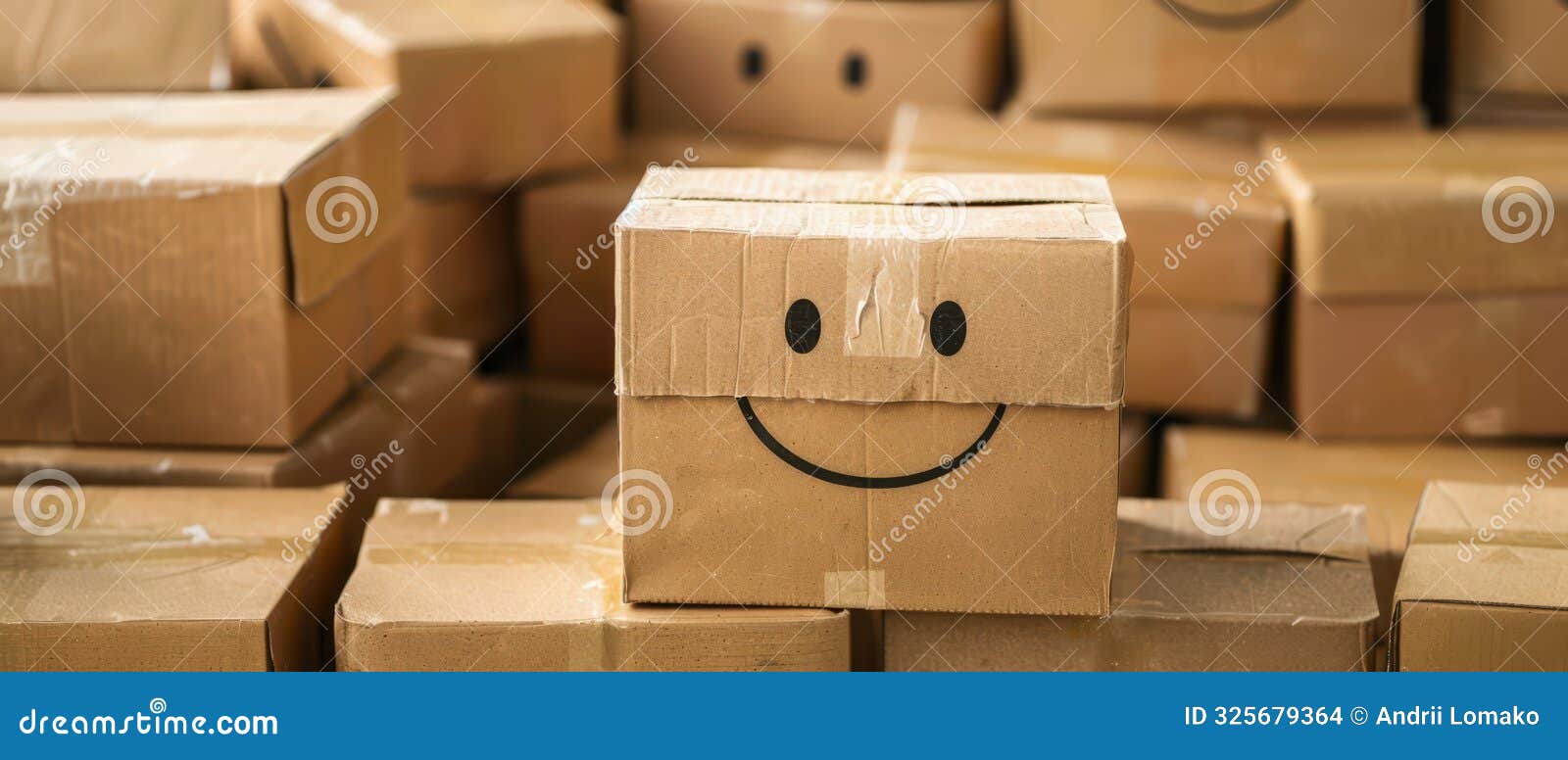 Stacked Cardboard Boxes with Smiley Face Drawn on Top Stock Photo ...