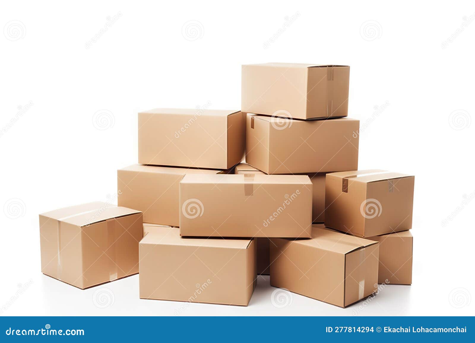 Stacked Cardboard Boxes on Solid White Background for Shipping and ...