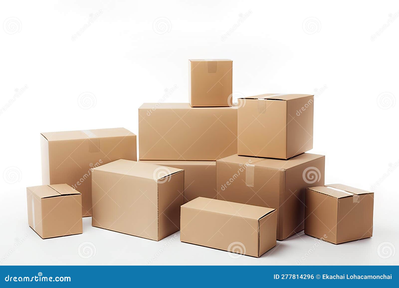 Stacked Cardboard Boxes on Solid White Background for Shipping and ...