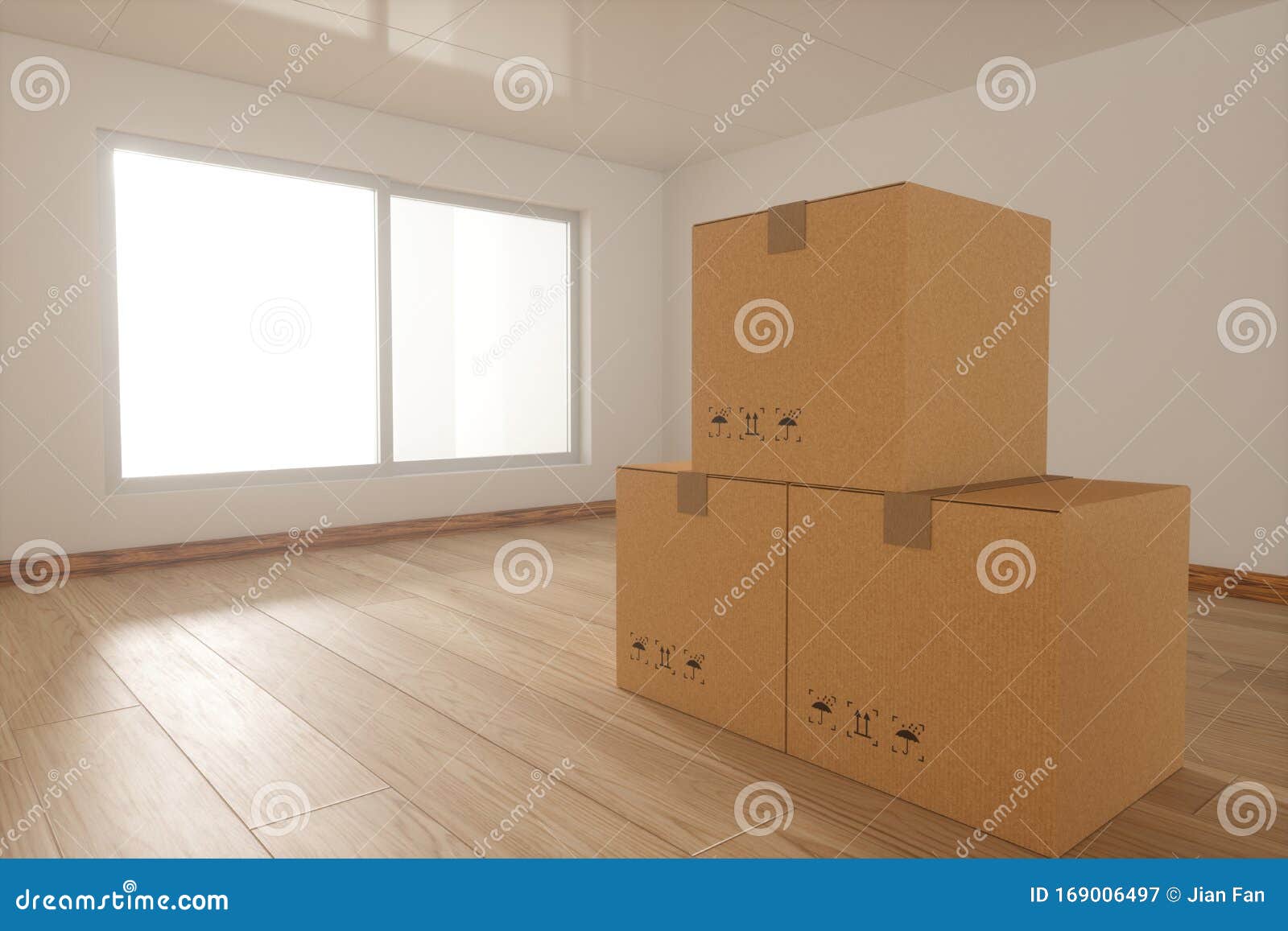 Stacked Cardboard in the Empty Room, with Sunlight Come from the ...