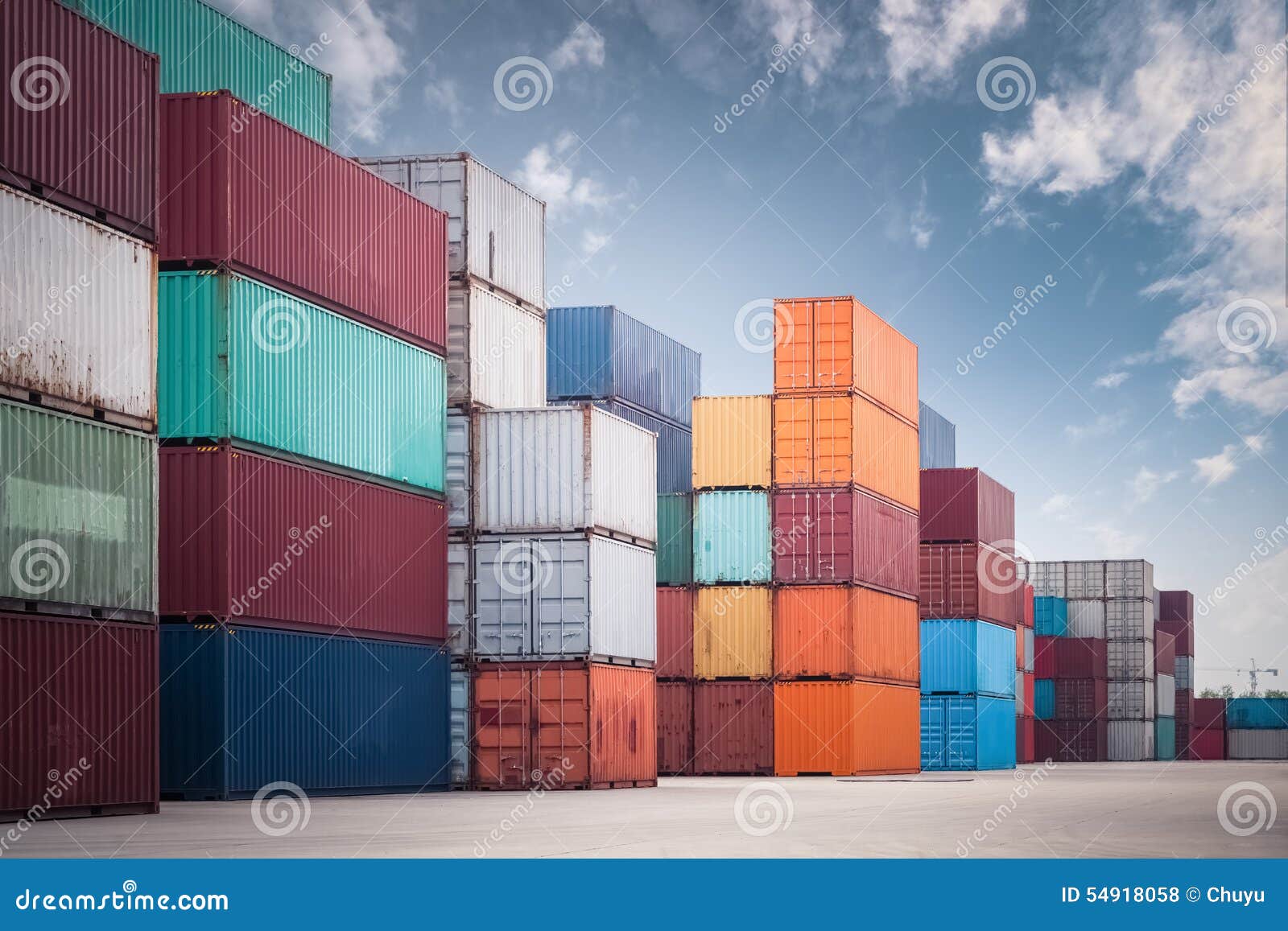 Stacked cargo containers stock photo. Image of warehouse - 54918058