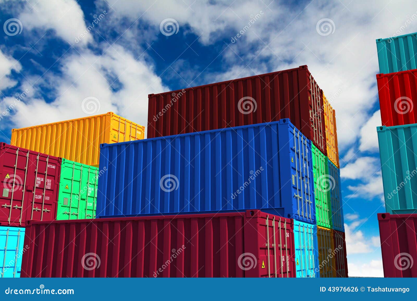 Stacked Cargo Containers on Sky Background. Stock Photo - Image of ...