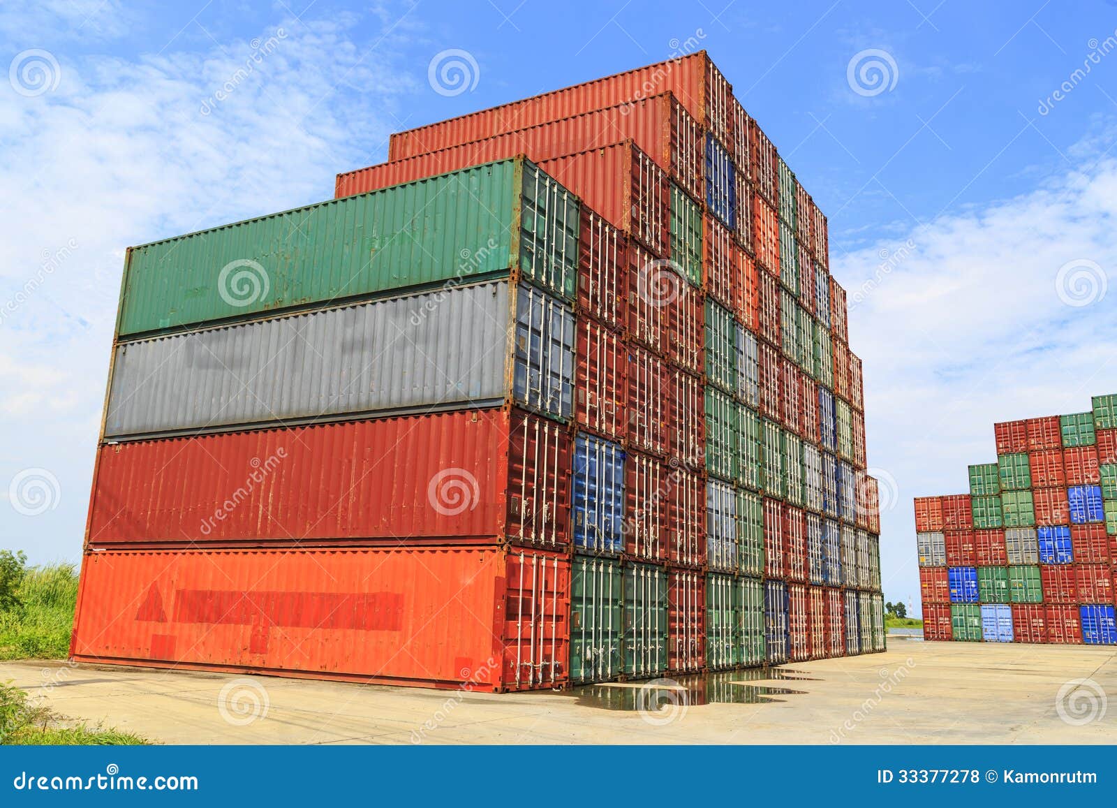 Stacked cargo containers stock photo. Image of harbour - 33377278