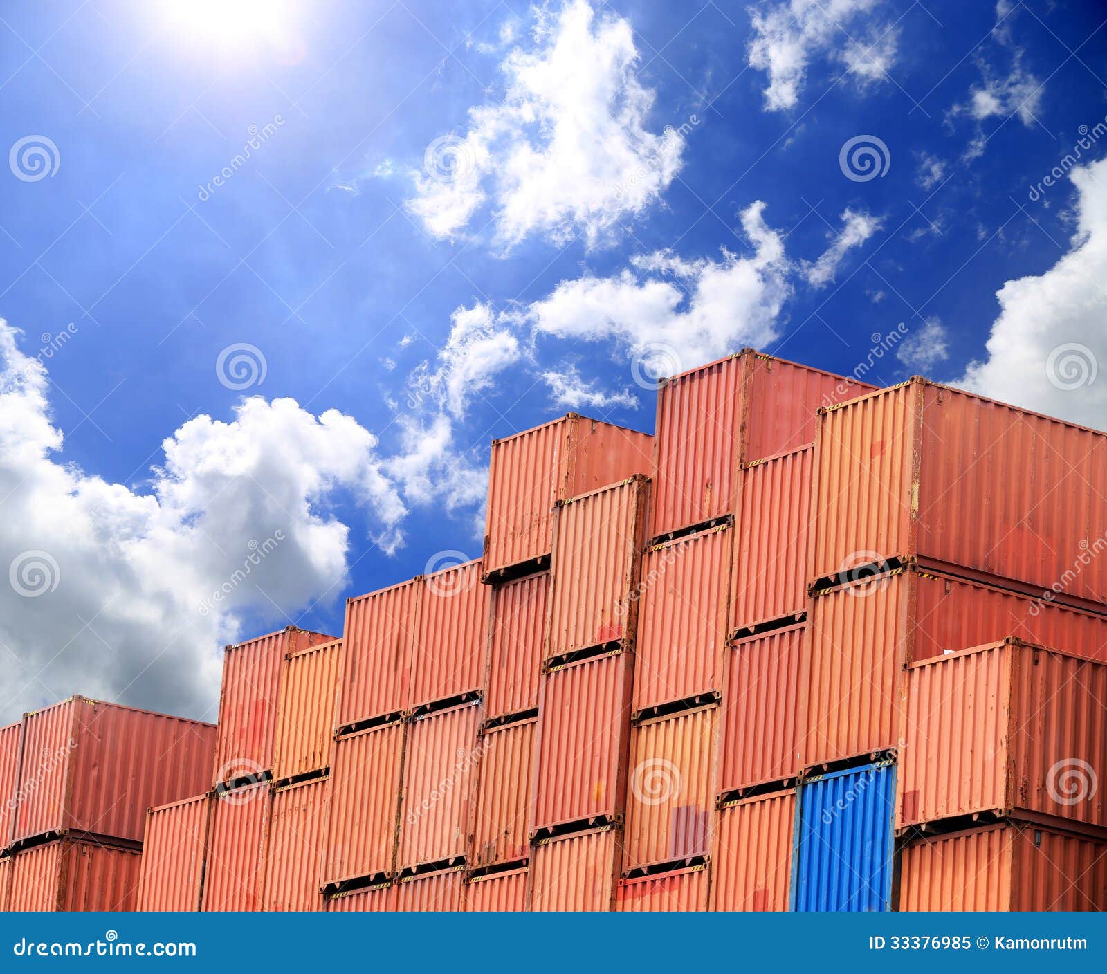 Stacked Cargo Containers in Storage Area Stock Image - Image of blue ...
