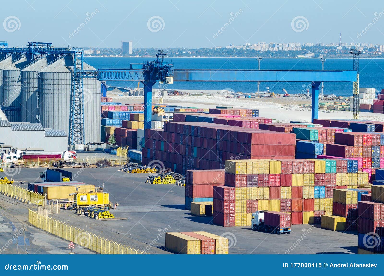 Stacked Cargo Containers in Storage Area of Freight Sea Port Stock ...