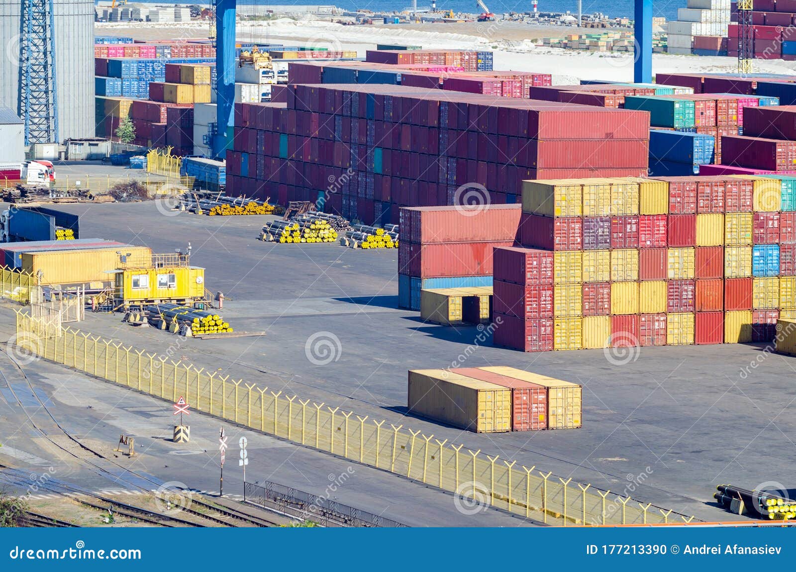 Stacked Cargo Containers in Storage Area of Freight Sea Port Stock ...