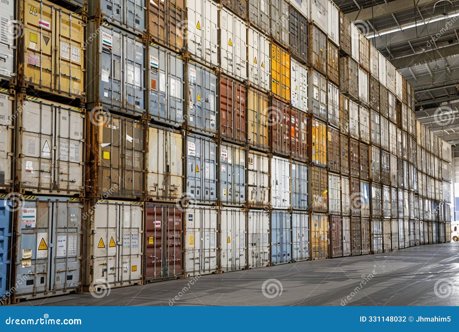 Stacked Cargo Containers in a Warehouse Stock Illustration ...