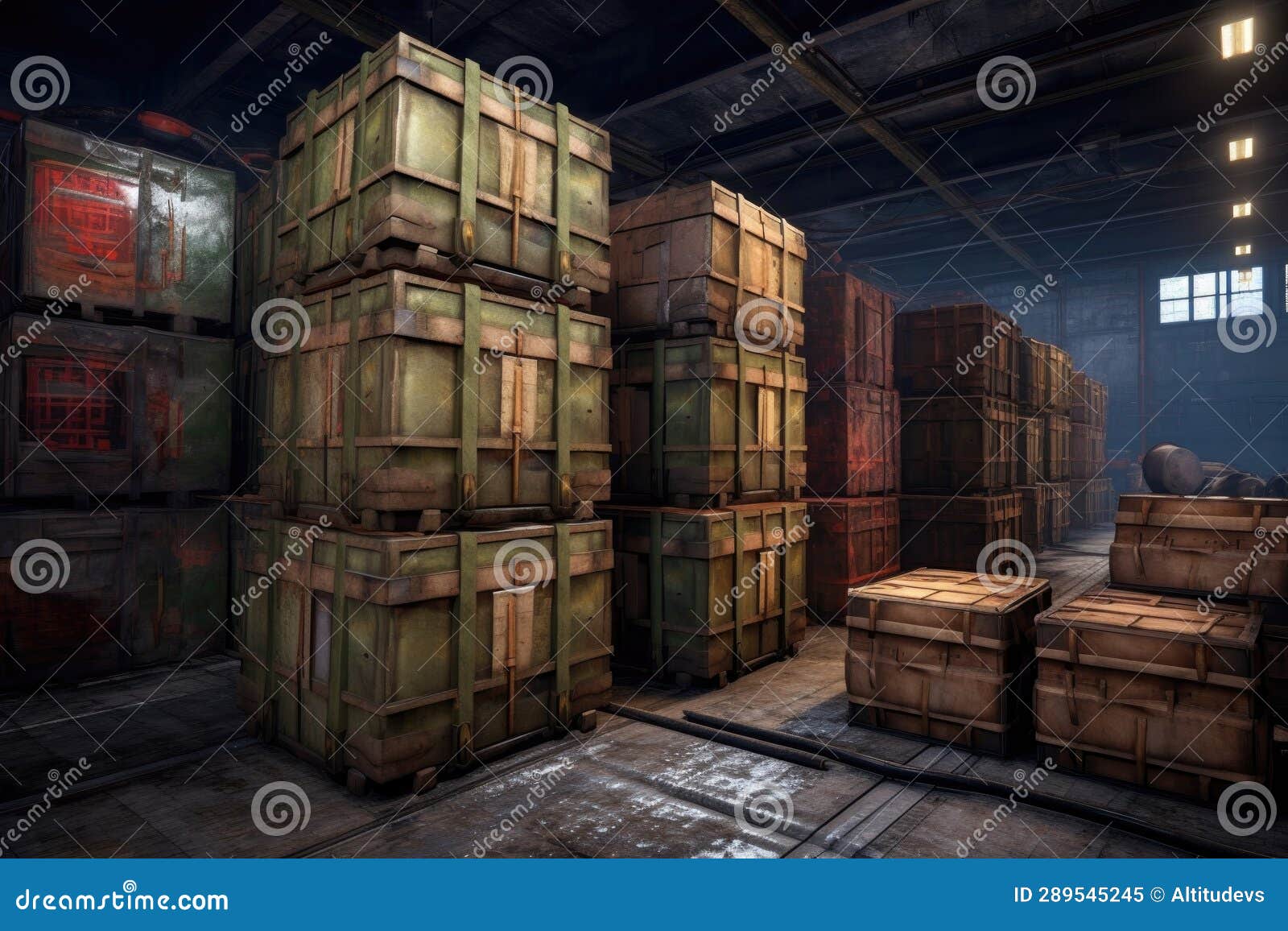 Stacked Cargo Crates with Labels in Warehouse Stock Image - Image of ...