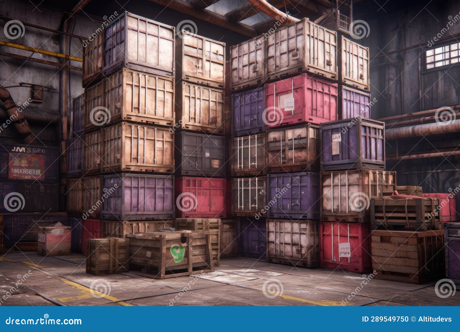 Stacked Cargo Crates with Labels in Warehouse Stock Illustration ...