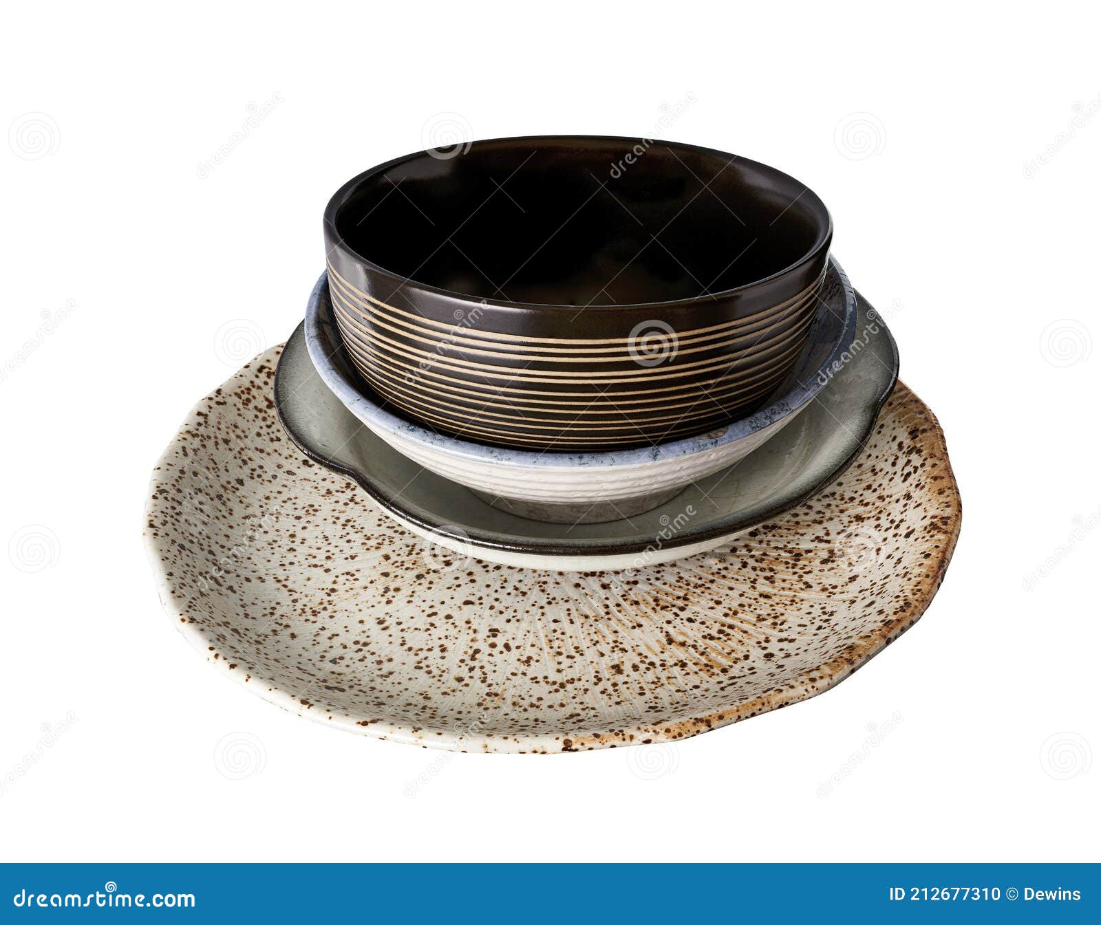 Stacked Ceramic Plates and Bowl, Empty Ceramics Plates Isolated on ...