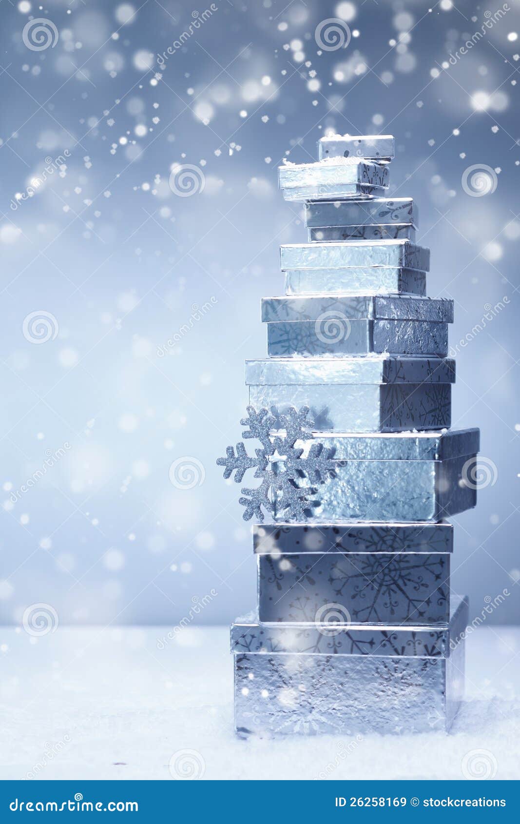 Stacked Christmas Gifts in Winter Snowfall Stock Image - Image of rural ...