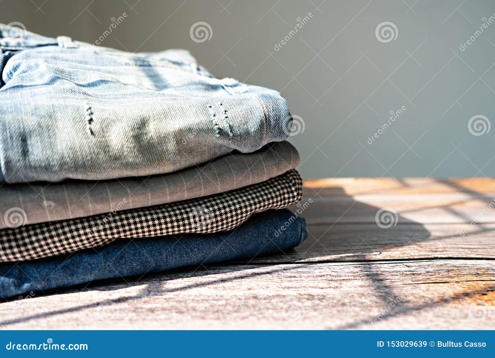 Stacked Clothes and Pants at Home Stock Image - Image of closeup, clean ...