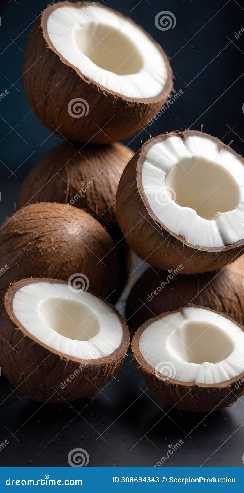 Stacked Coconuts with a Dark Backdrop Stock Image - Image of organic ...