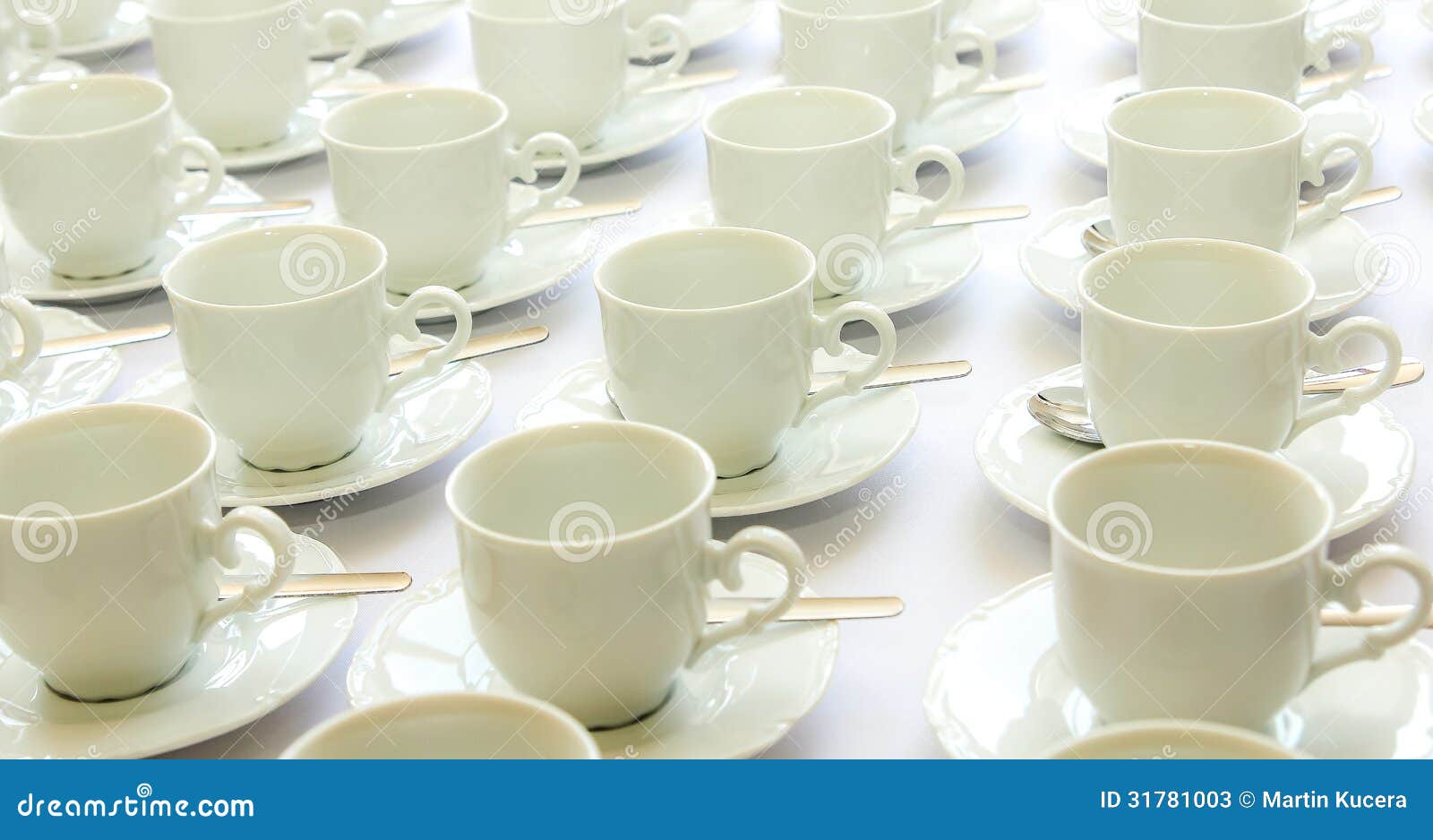 Stacked Coffee Cups with Saucers and Spoons Stock Image - Image of ...