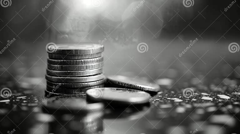 Stacked Coins on Glossy Surface with Soft Lighting Effect Stock Photo ...