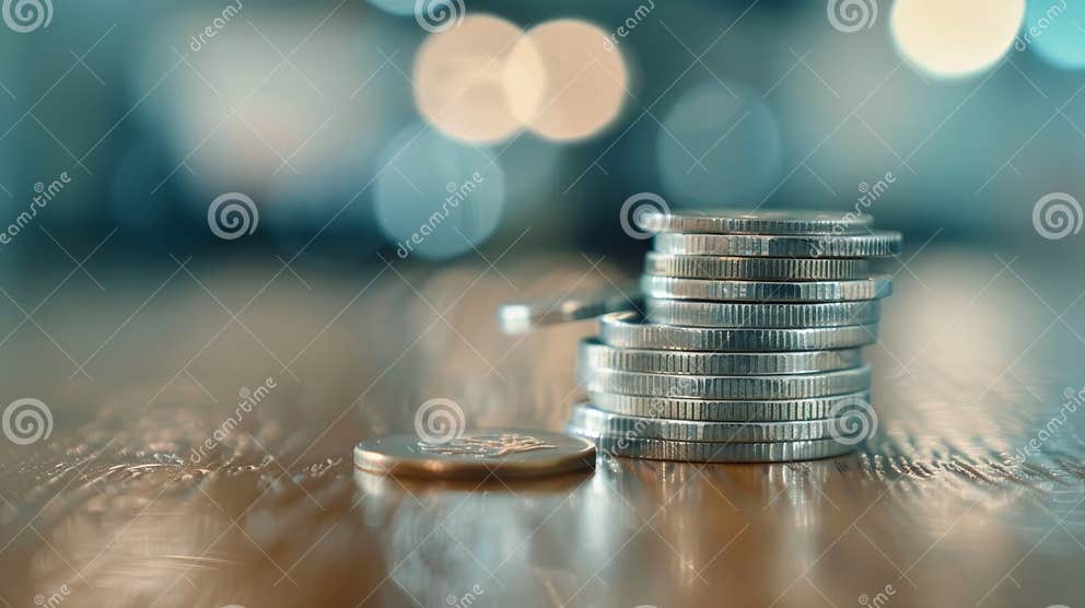 Stacked Coins on Glossy Surface with Soft Lighting Effect Stock Image ...