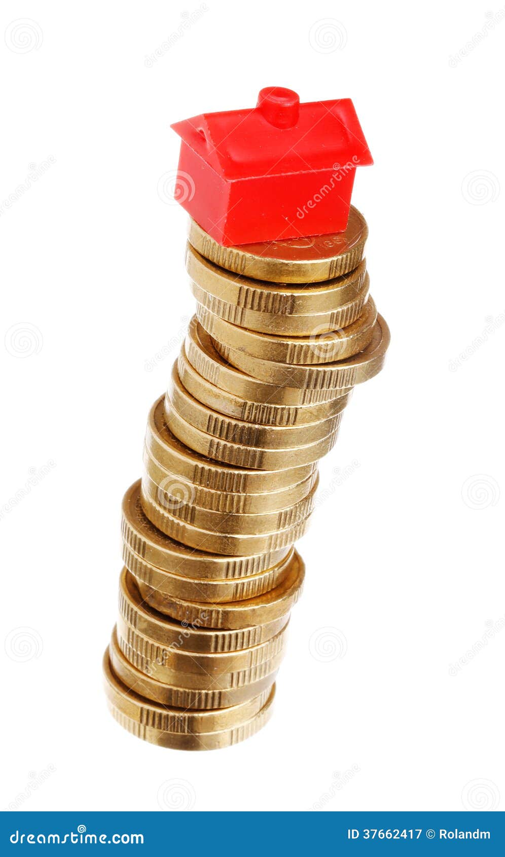 Stacked Coins Vith Red House Stock Image - Image of horizontal, money ...