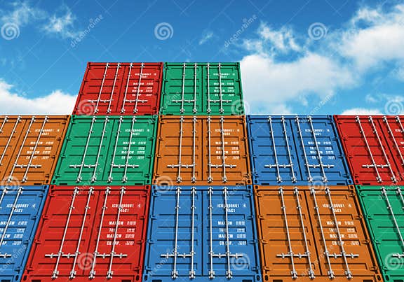 Stacked Color Cargo Containers Over the Blue Sky Stock Illustration ...