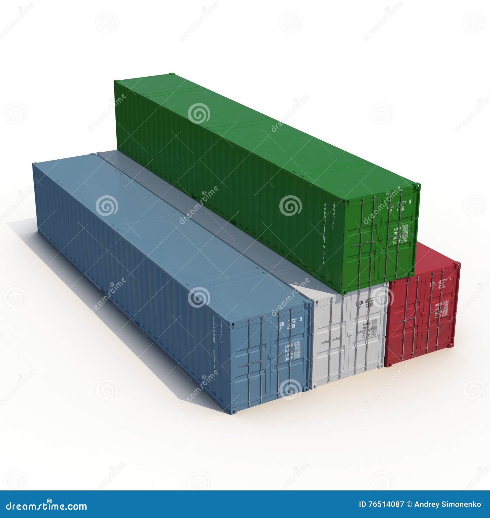 Stacked Color Cargo Containers Over White 3D Illustration Stock ...