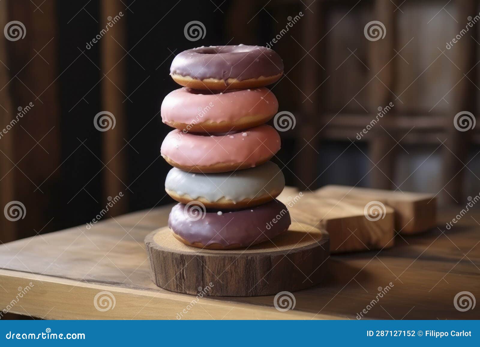 Stacked Colorful Donuts on Rustic Backdrop Stock Illustration ...