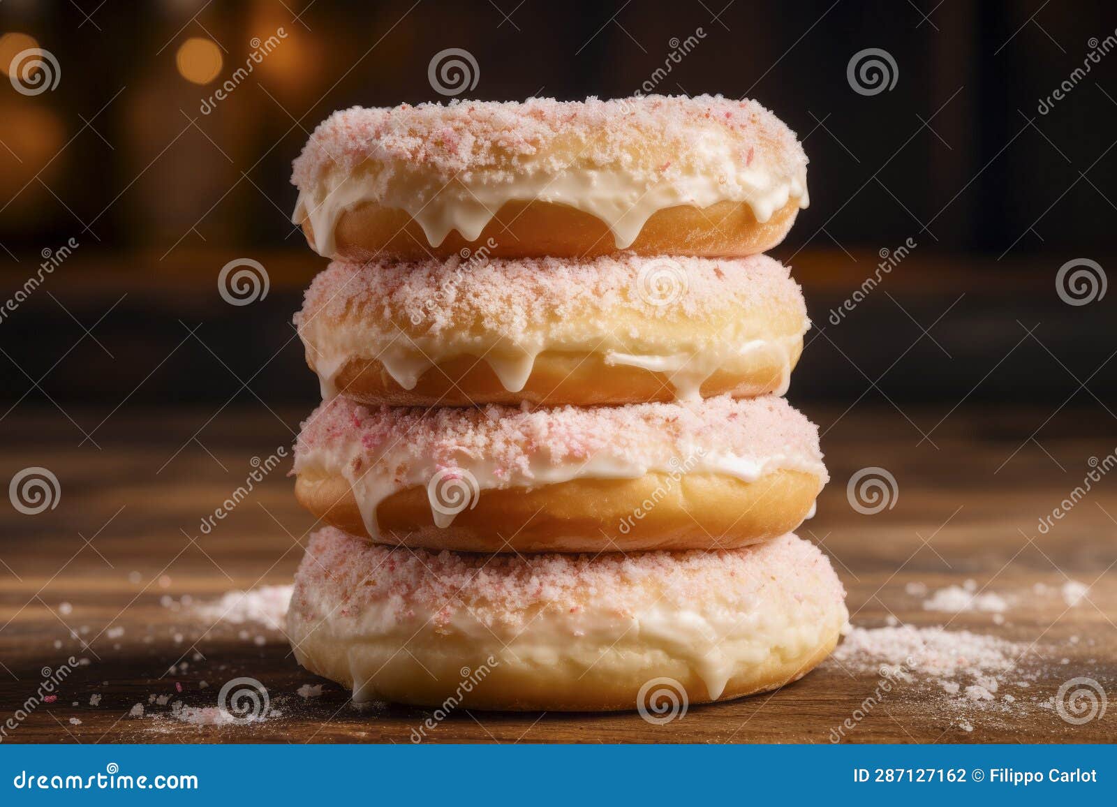 Stacked Colorful Donuts on Rustic Backdrop Stock Illustration ...