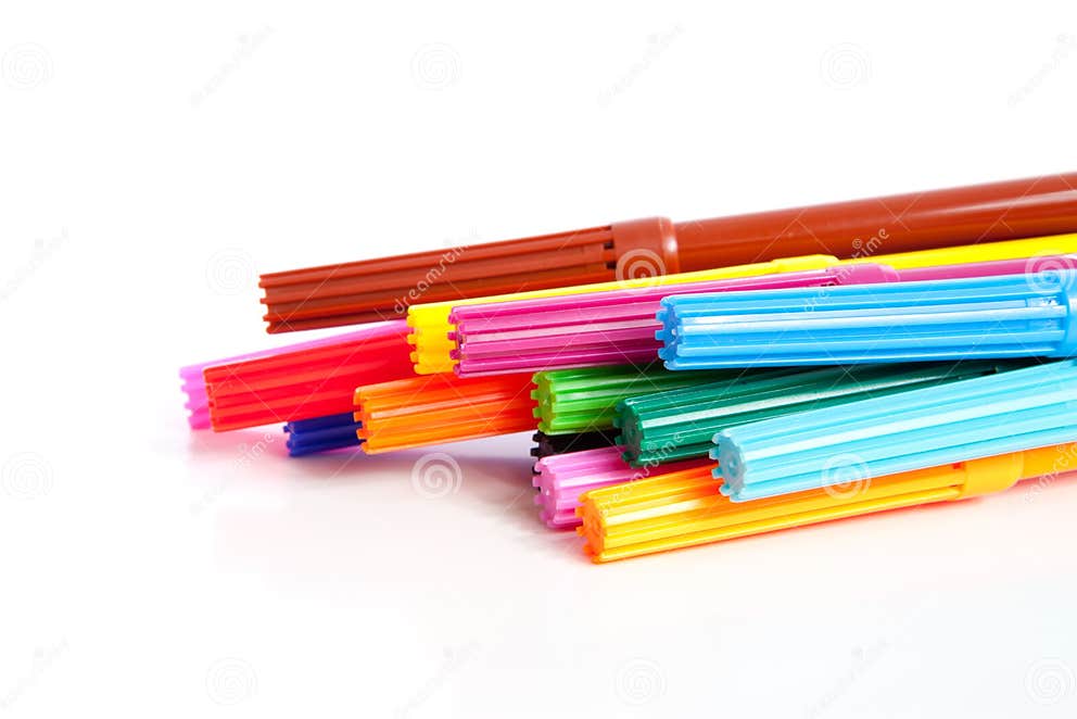 Stacked colorful markers stock photo. Image of draw, pile - 24766538
