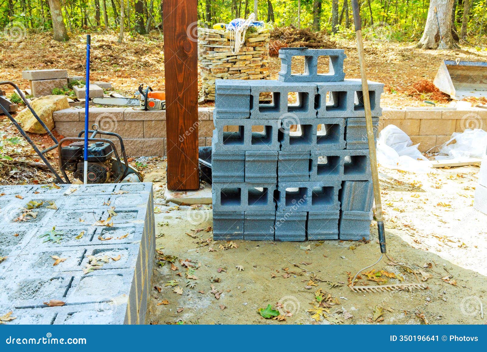 Construction Materials Arranged at a Building Site in a Wooded Area ...
