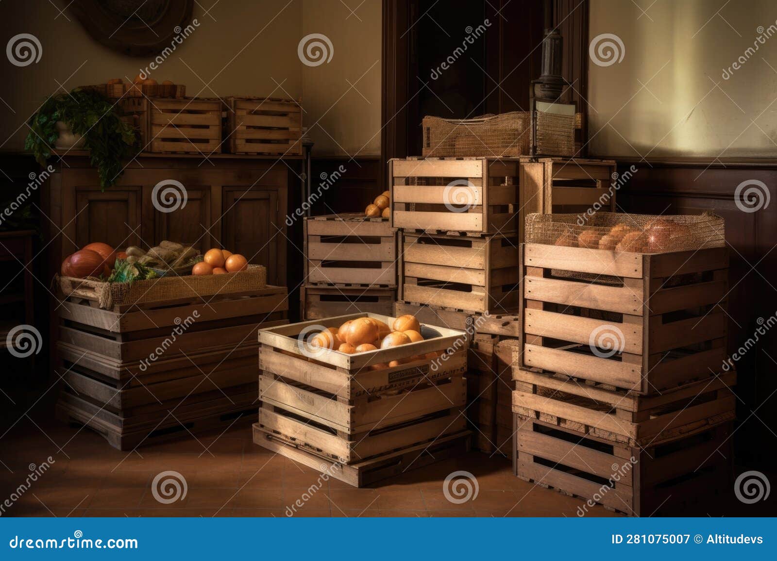 Stacked Crates and Boxes, Perfect for Storing Goods and Supplies Stock ...