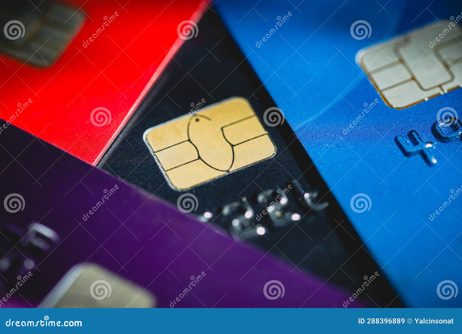 Stacked Credit Cards with Chip, Close Up View with Selective Focus for ...