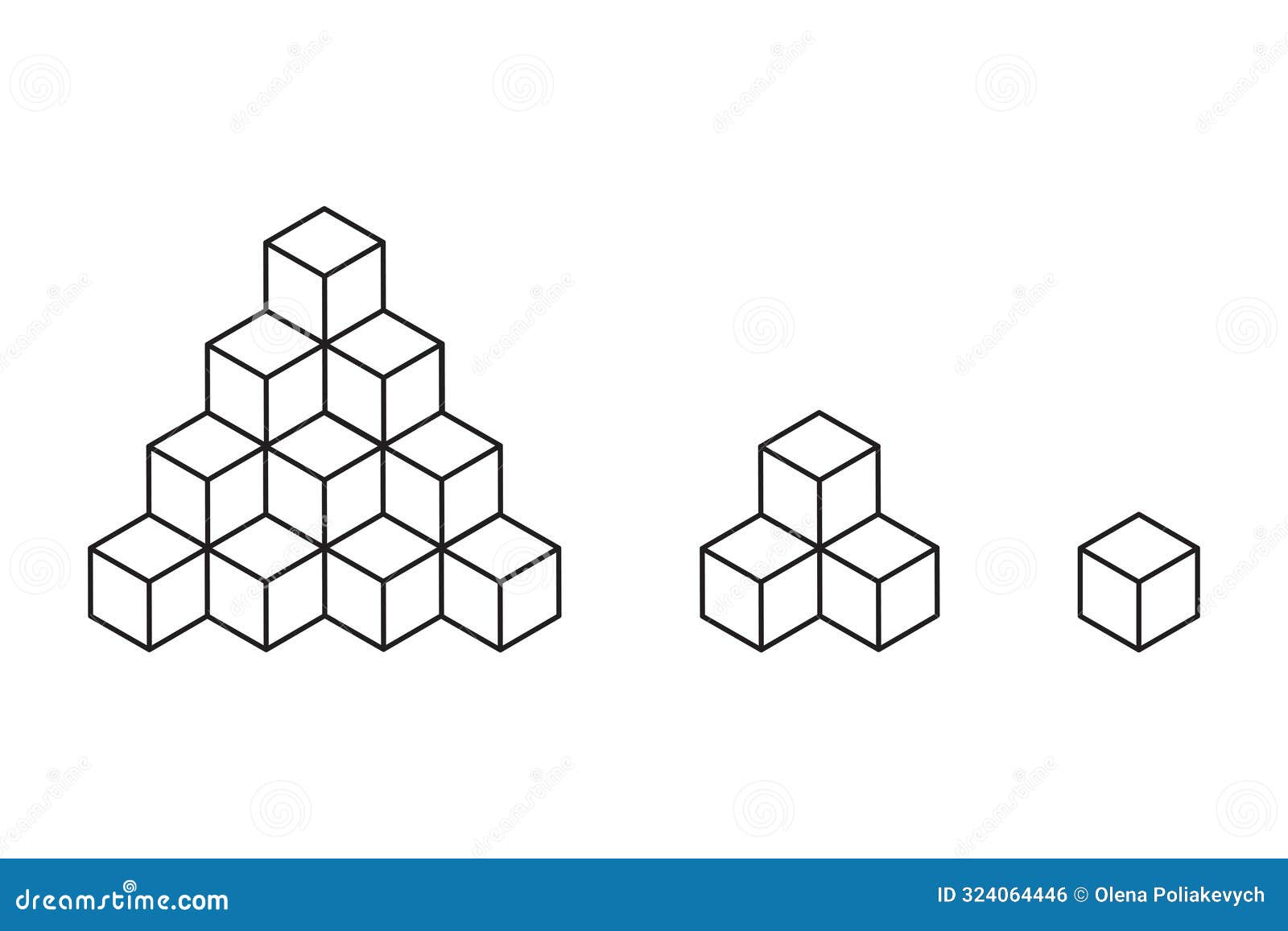 Stacked Cube Pyramids. Black Outline Vector. Minimalistic 3D Design ...