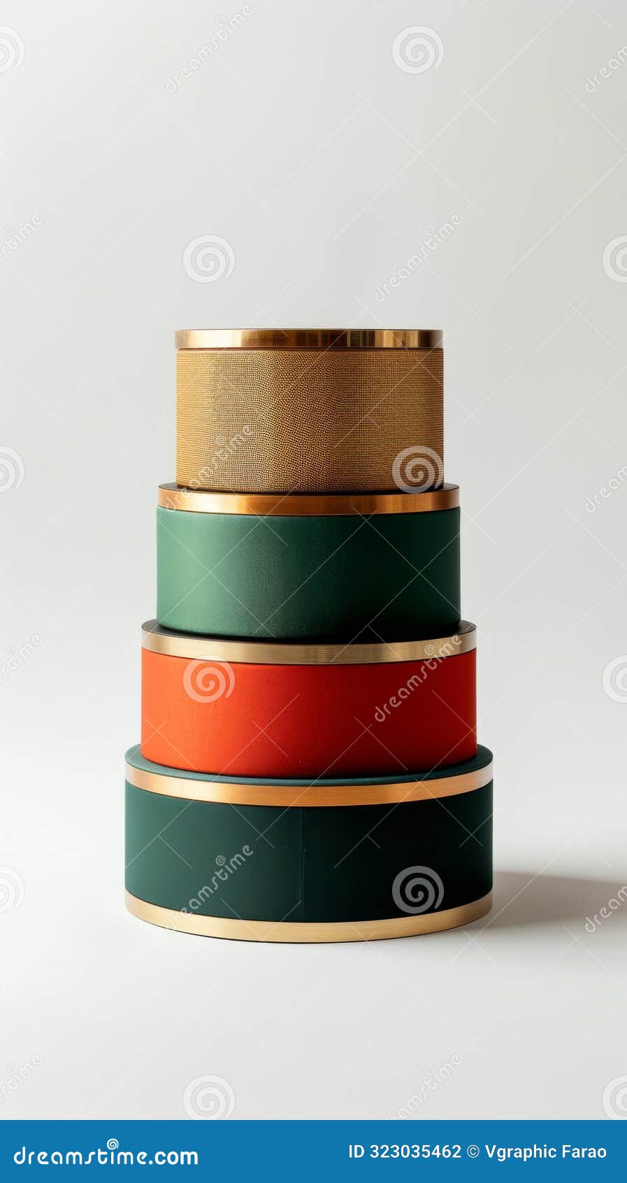 Stacked Cylindrical Storage Boxes with Gold Accents on a White ...
