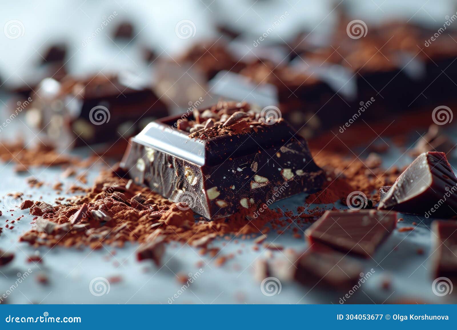Stacked Dark Chocolate Pieces with Rich Cocoa Powder Stock Image ...