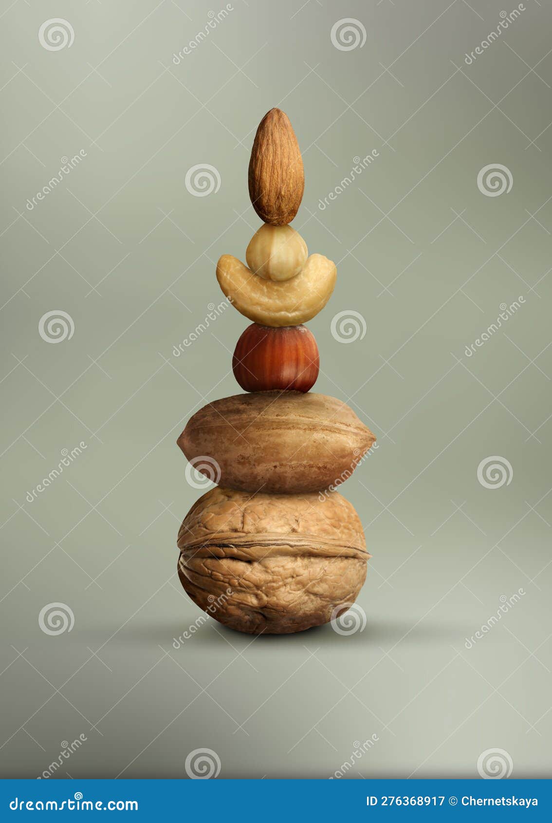 Stacked Different Nuts on Grey Gradient Background Stock Image - Image ...