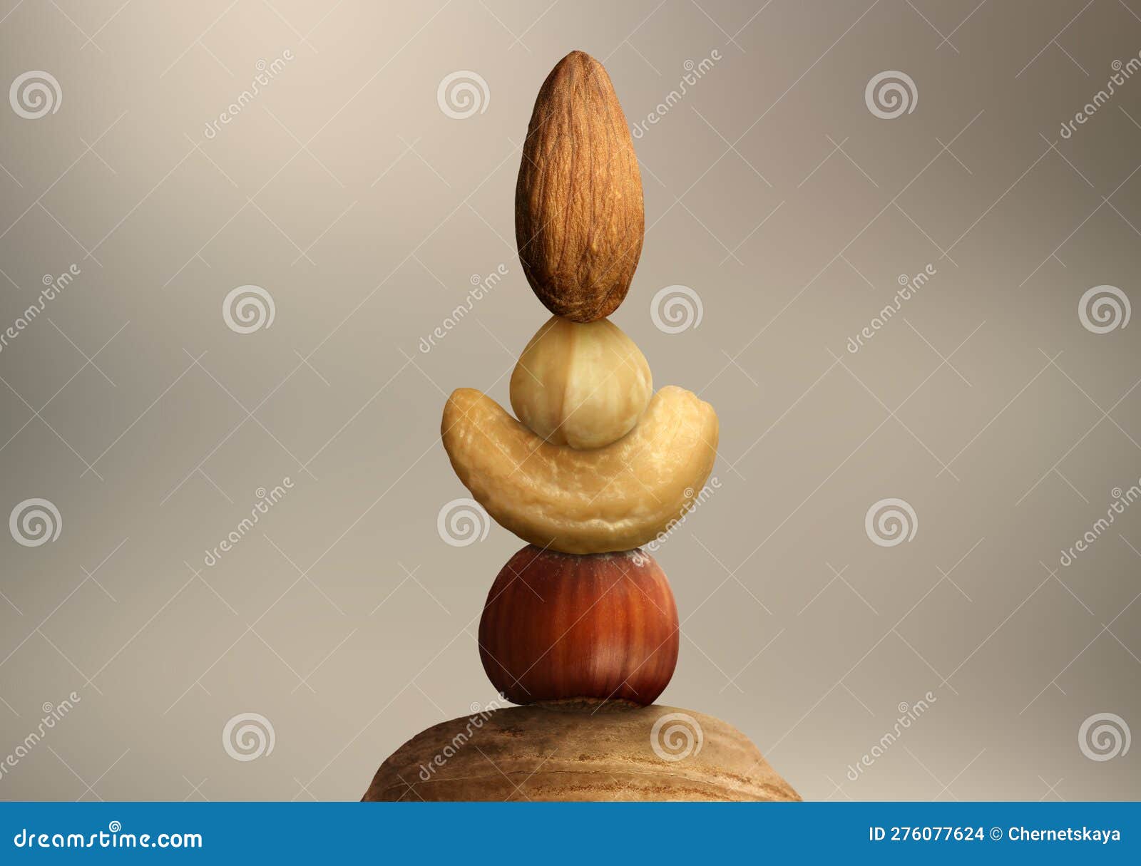 Stacked Different Nuts on Light Brownish Grey Gradient Background Stock ...